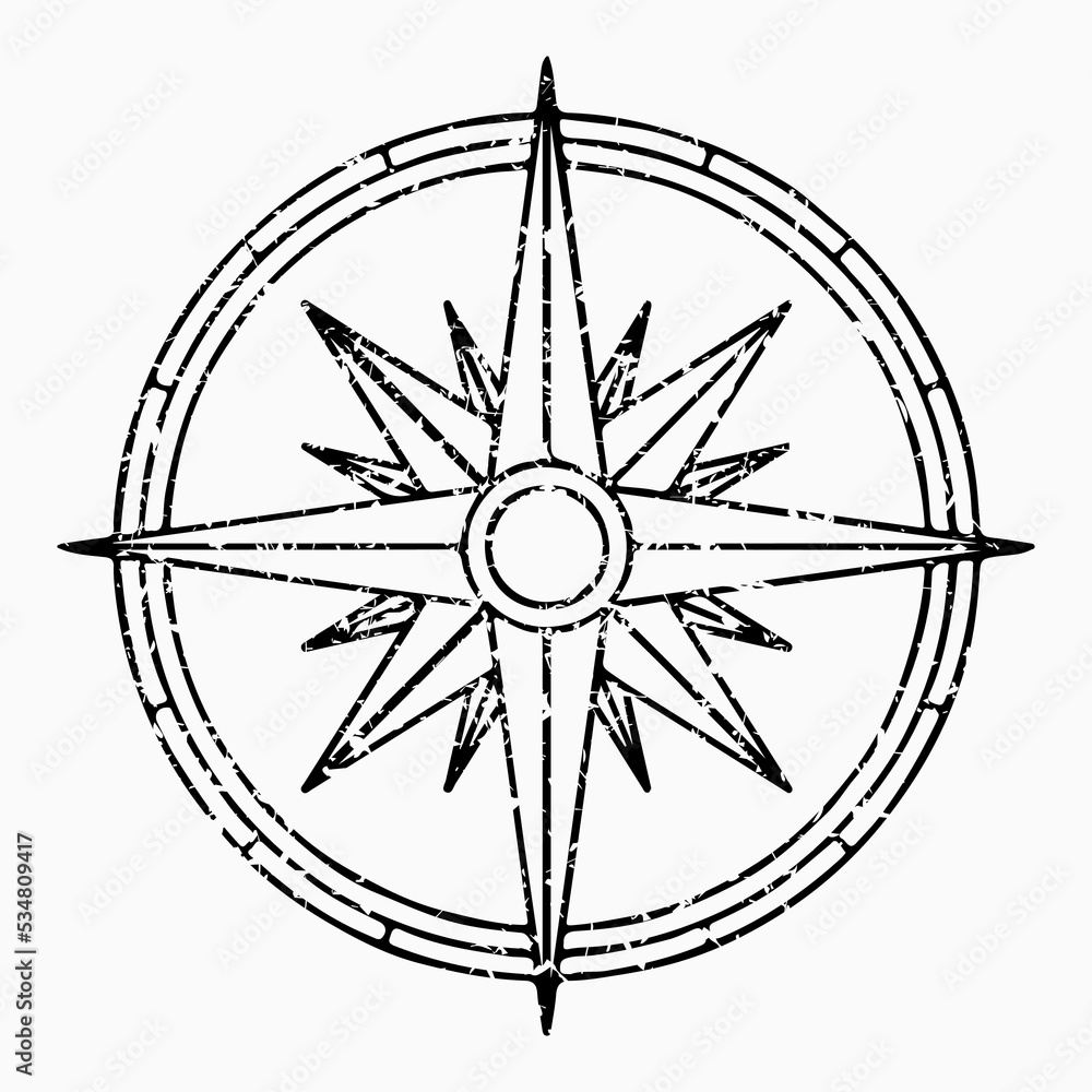Old Compass Icon Compass Symbol In Grunge Texture Old Shabby Symbol For A Logo Vintage Shabby