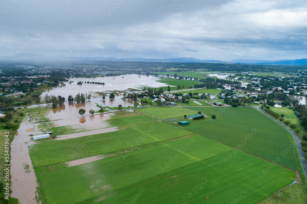 More rain incoming over flooding landscape in NSW, Australia Stock ...