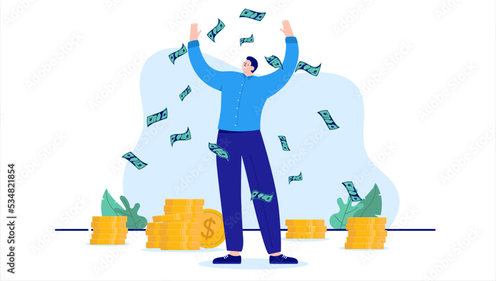 Rich person - Vector illustration of man making lots of money throwing ...