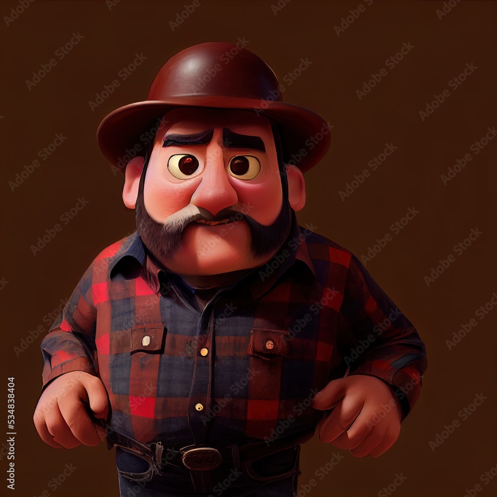 Worried face bearded lumberjack, vintage haircut. Cartoon big eyed ...