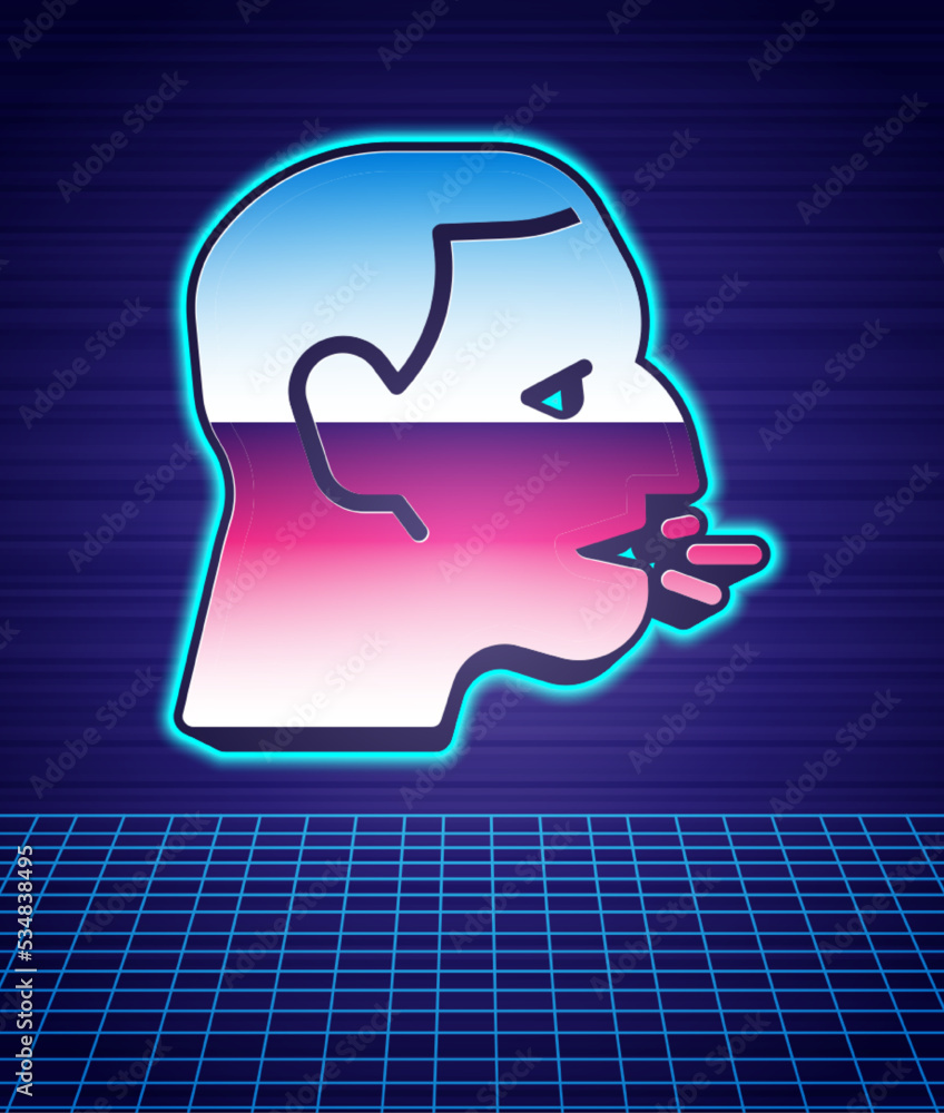 Retro style Man coughing icon isolated futuristic landscape background ...