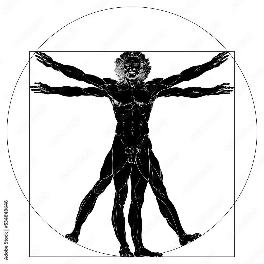 Vitruvian Man vector design, classical renaissance work, black and white silhouette Stock ...