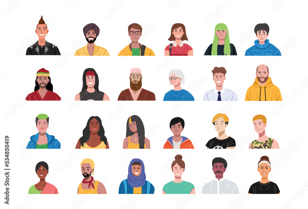 Diversity people avatar set. Isolated vector illustration. Stock Vector ...