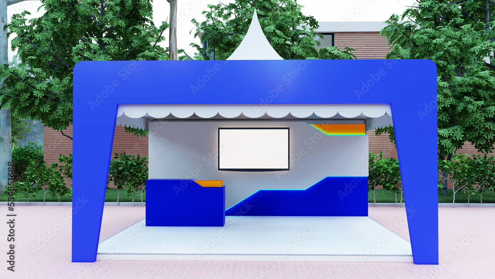 3d illustration tent sarnafil 5x5 m white with backdrop wall table and ...