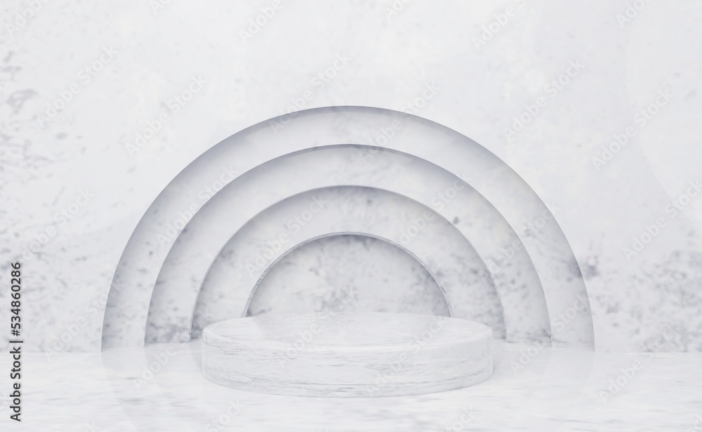 Abstract marble 3D room with realistic marble cylinder pedestal podium ...