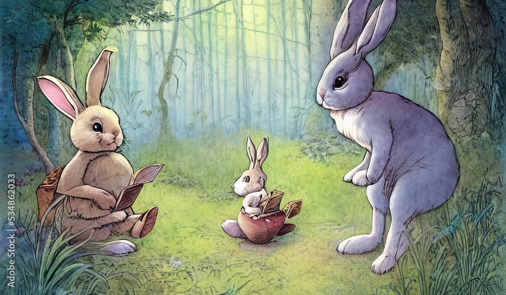 Cute bunny rabbit in an enchanted forest woods nature scene, Wildlife ...