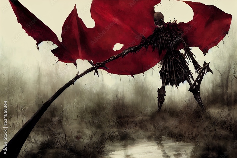 Fototapeta A sinister bald vampire knight in plate armor with a huge ...