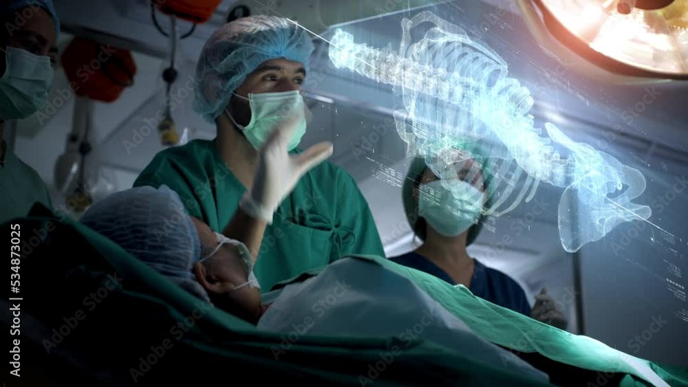 Futuristic biomedical concept of a doctor using advance holographic ...