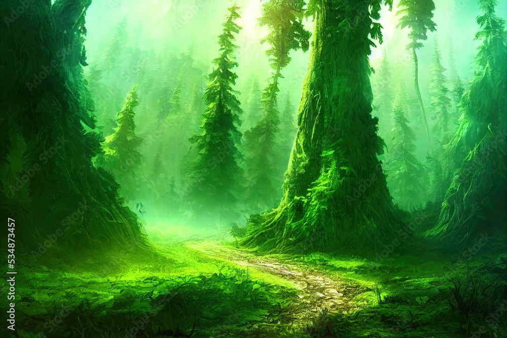 Deep Forest. Fantasy Backdrop. Concept Art. Realistic Illustration ...