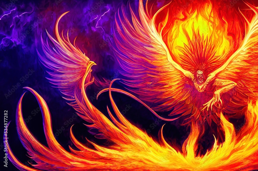wizard summoning the phoenix from hell, digital art style, illustration ...