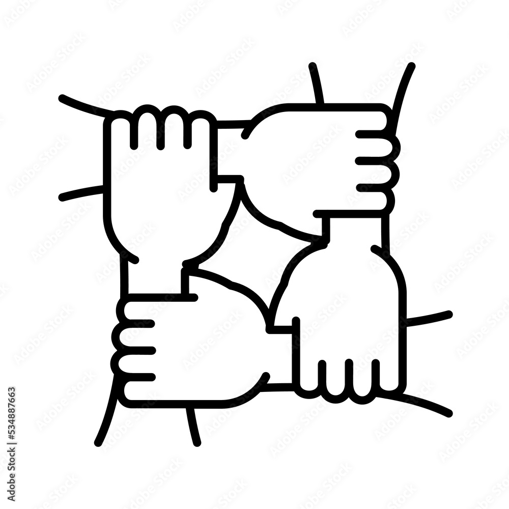 Four hands holding each other arm icon. People connected by hands ...