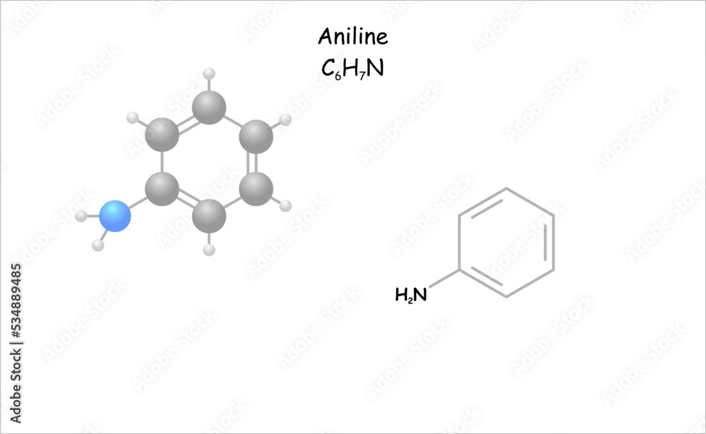 Stylized molecule model/structural formula of aniline. Stock Vector ...