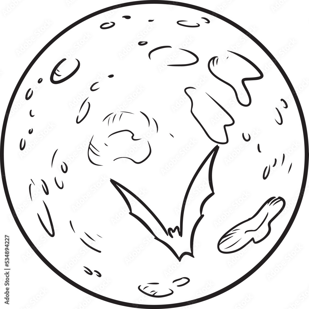 Red moon with a bat spooky doodle. Halloween comic style hand drawn ...