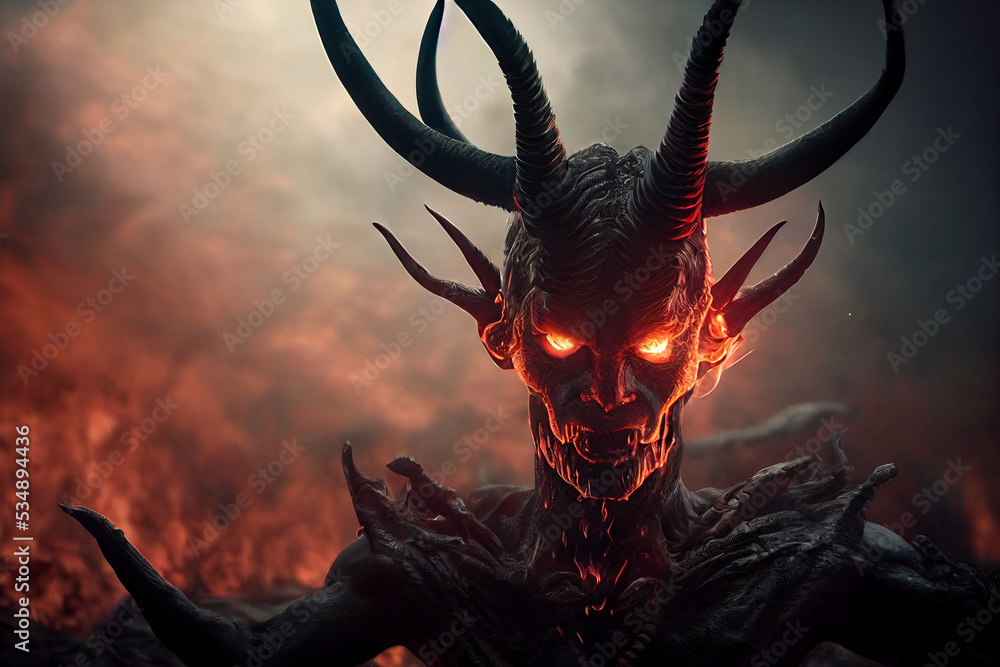 Scary Demon Monster In Hell Created With Generative AI Stock