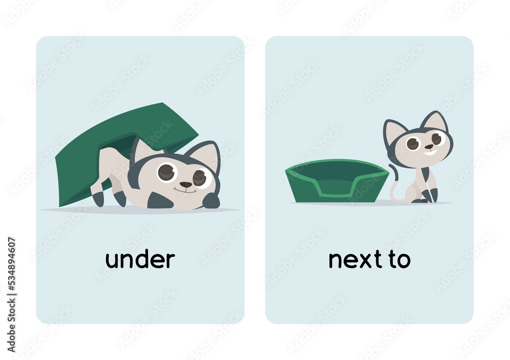 Cute Light Blue Preposition of Place Flashcards - 1 Stock Illustration ...