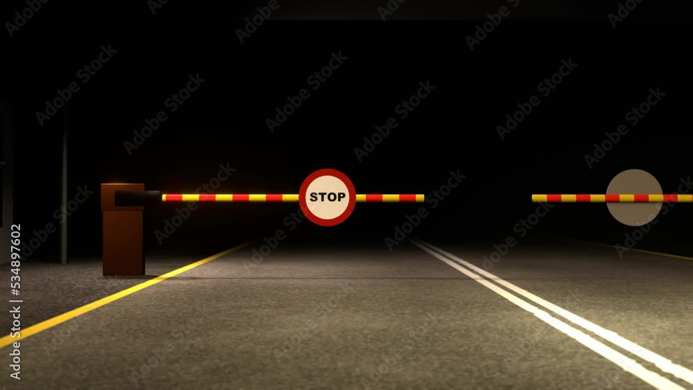 Toll checkpoint barriers lowered with stop sign and then opening again ...