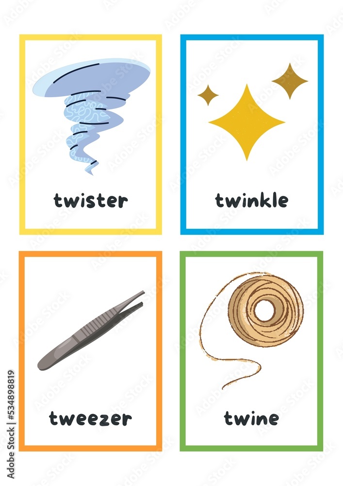 Tw Consonant Blend Flashcards - 2 Stock Illustration | Adobe Stock