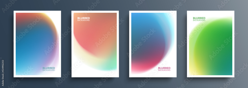 Set of blurred backgrounds with soft color gradients shapes. Abstract ...