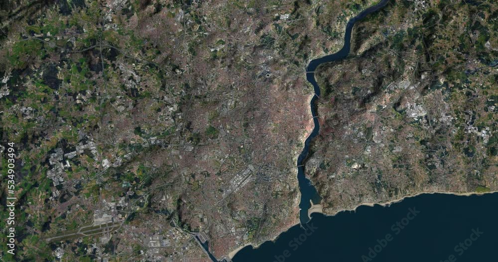 Porto west to east map with 3d relief 4K satellite ground top height ...