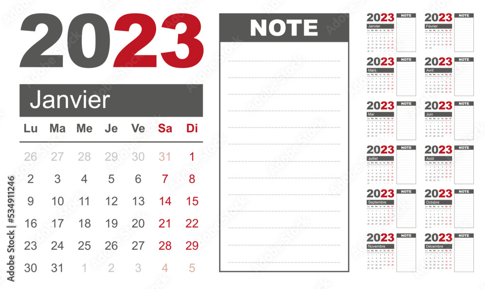 Calendrier 2023 Stock Vector | Adobe Stock