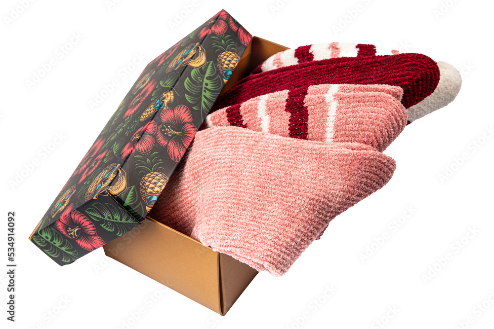 Socks set in box. Set of casual winter socks of different colors gift ...