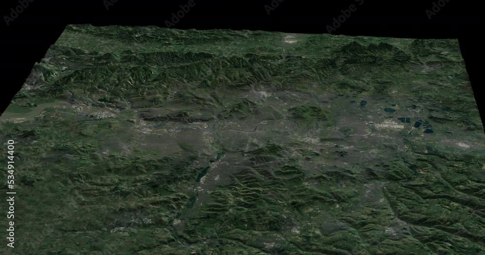 London north to south map with 3d relief 4K satellite ground height ...