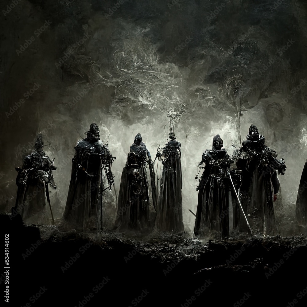 Dark mood image, Halloween theme. Dark Knights in body armor with ...