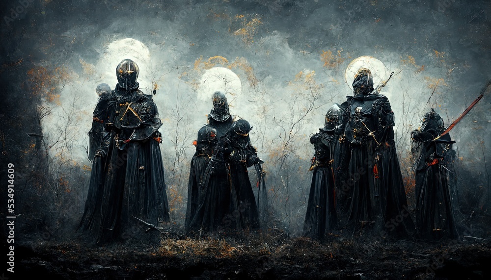 Dark mood image, Halloween theme. Dark Knights in body armor with ...