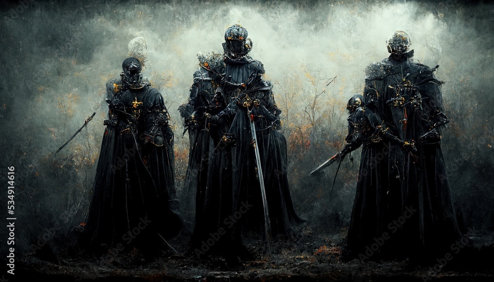 Dark mood image, Halloween theme. Dark Knights in body armor with ...