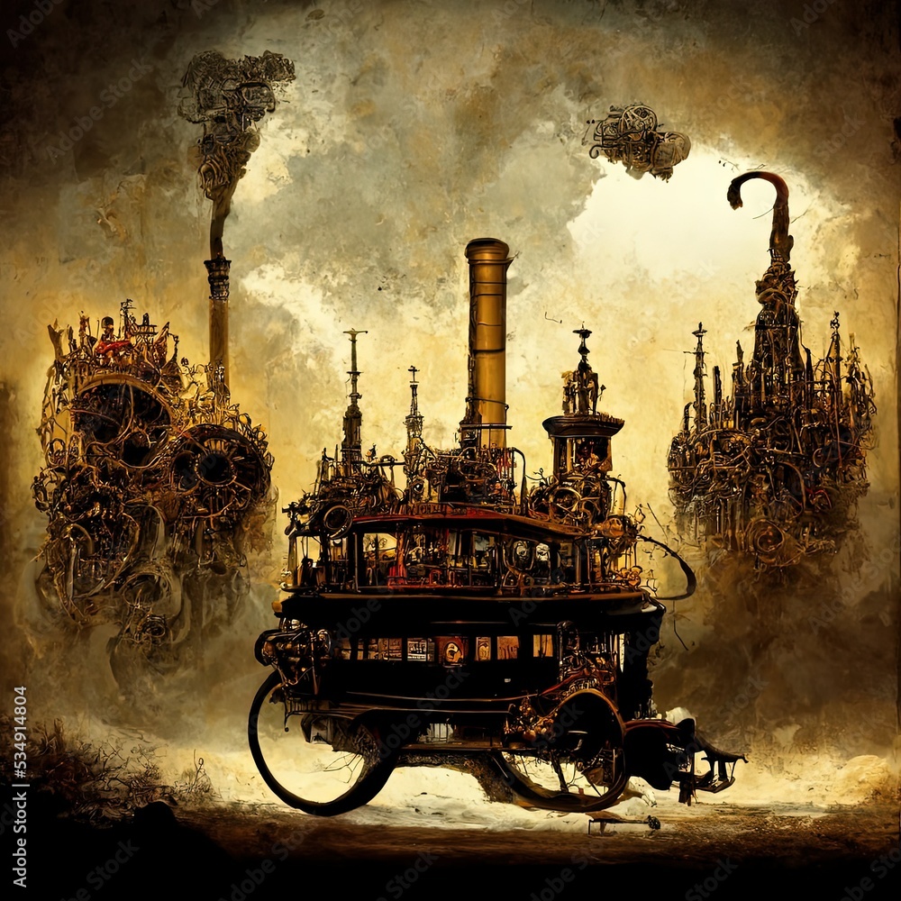 Fantasy, factory or power generator, future vehicle in a stempunk styke ...