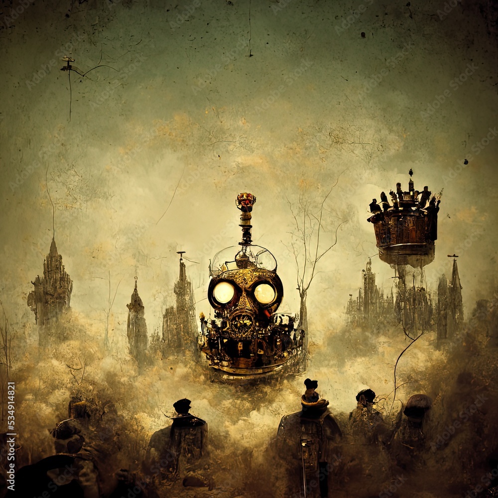 Fantasy, factory or power generator, future vehicle in a stempunk styke ...