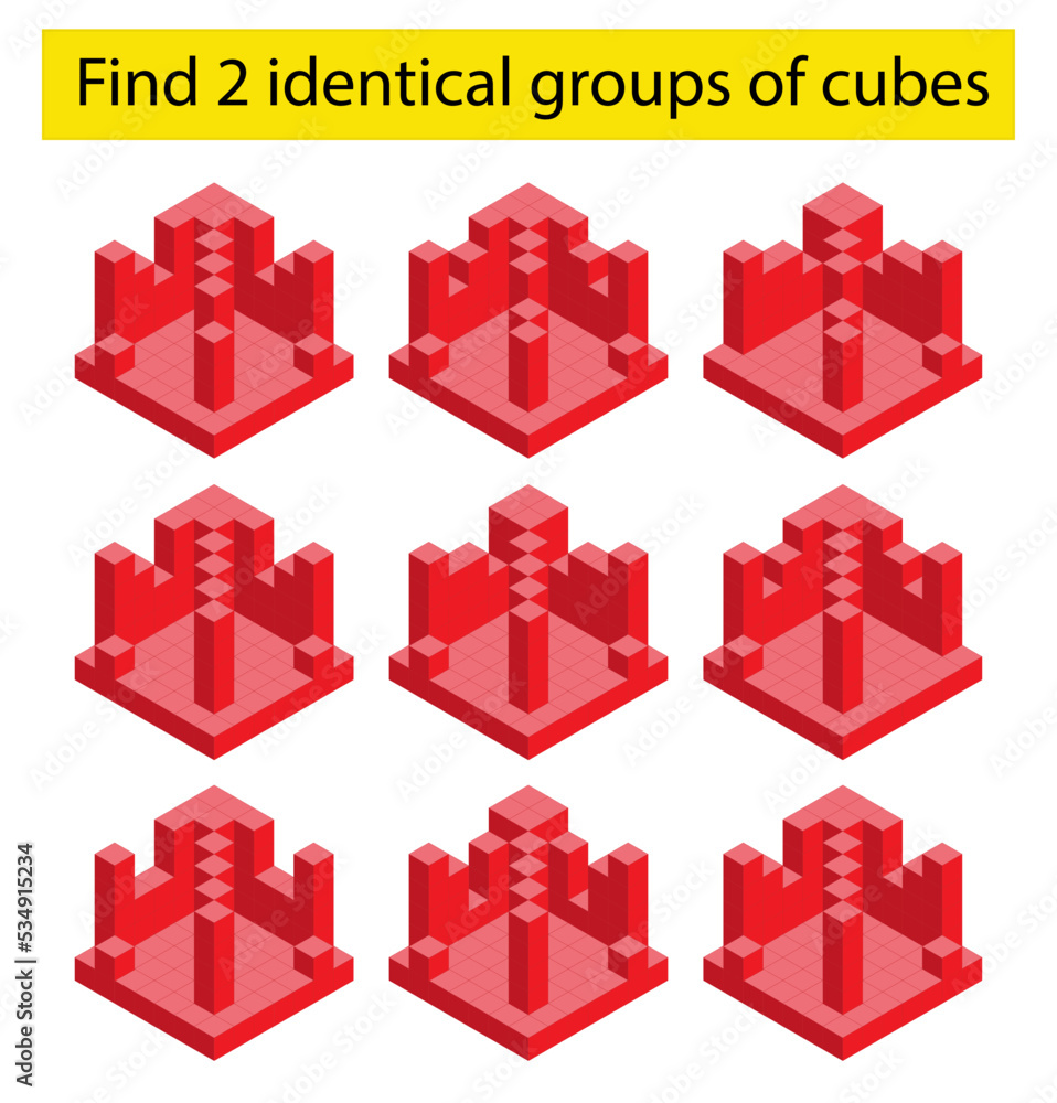 Fun puzzle game for kids. Need to find two identical groups of cubes ...