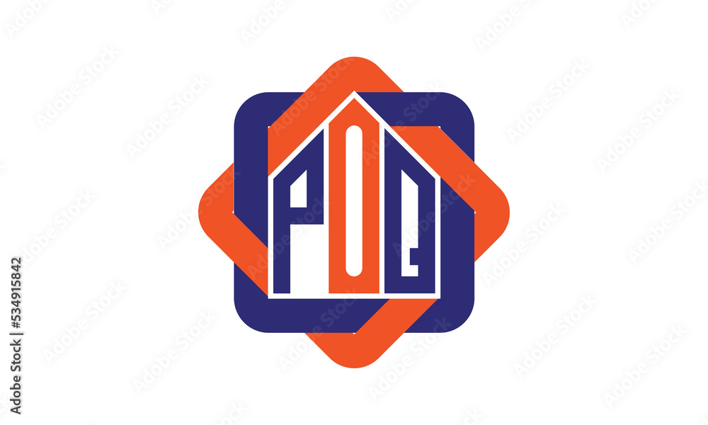 POQ three letter real estate logo with home icon logo design vector ...