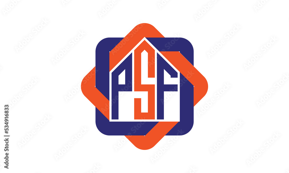 PSF three letter real estate logo with home icon logo design vector ...