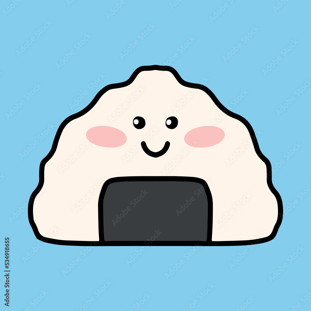 Onigiri in kawaii style. Cute Japanese sushi with a smile. Vector ...