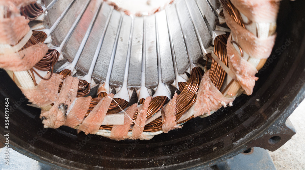 Disassemble three-phase electric motor, electric motor winding. Stock ...