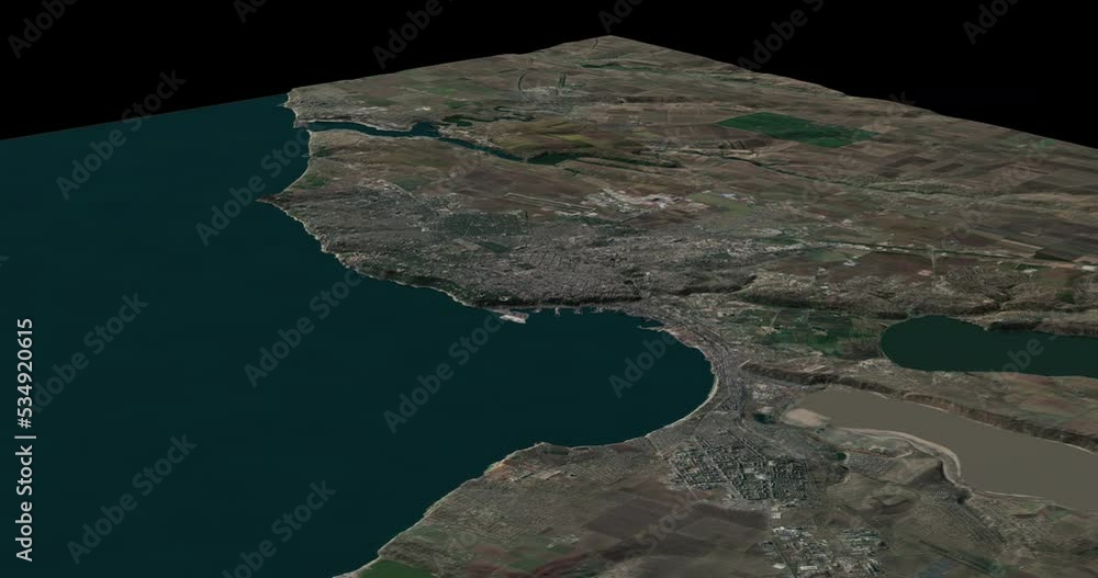 Odesa north to south map with 3d relief 4K satellite ground height ...