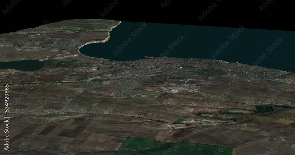 Odesa west to east map with 3d relief 4K satellite ground low height ...