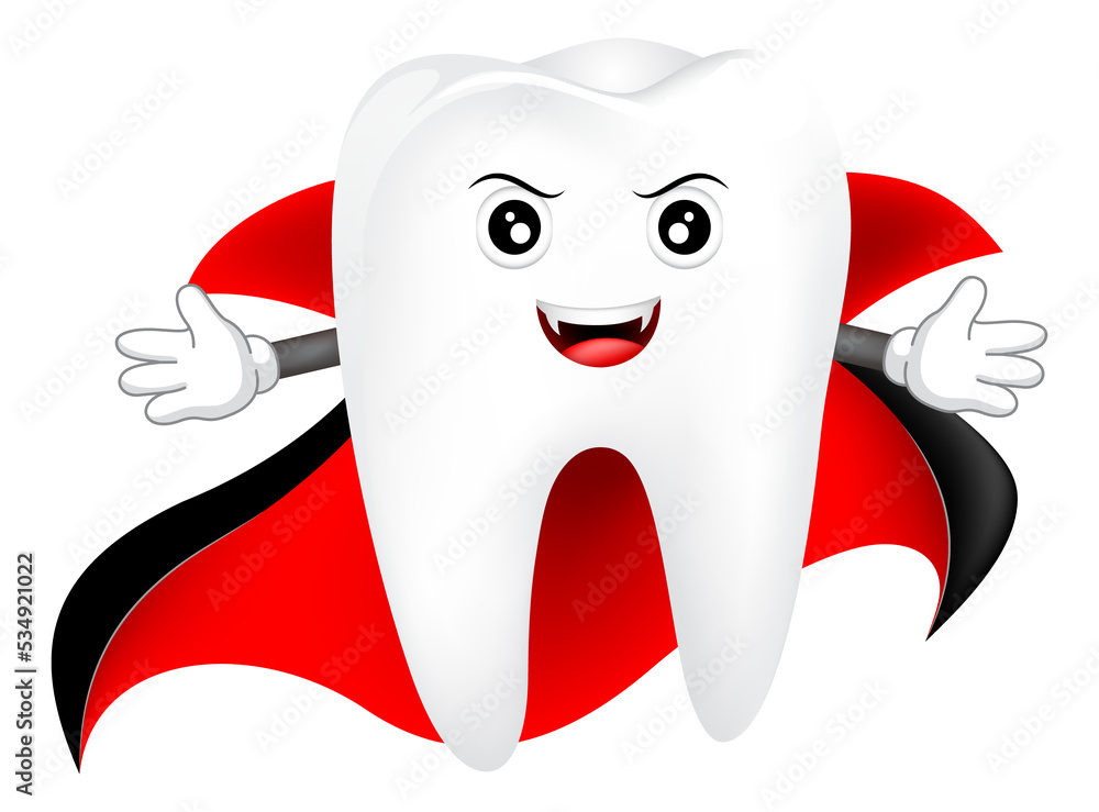 Cute cartoon tooth character design of dracula. Happy Halloween concept ...