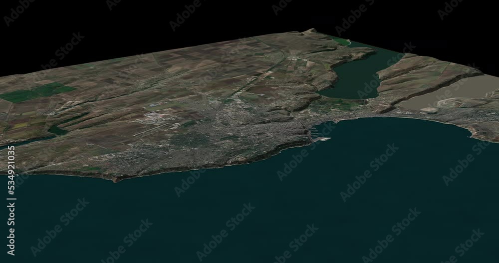 Odesa east to west map with 3d relief 4K satellite ground height Stock ...