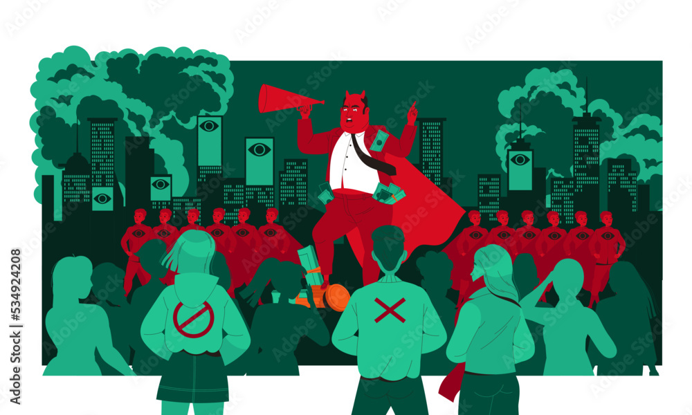 Manipulation of People with Fat Red Man with Megaphone Agitating ...
