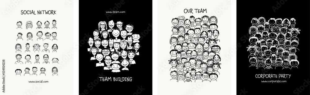 Group of people, community. Social network. Team of employees. Set for ...