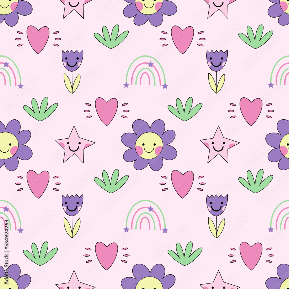 Seamless psychedelic background. Vaporwave 2000 Flower pattern ...