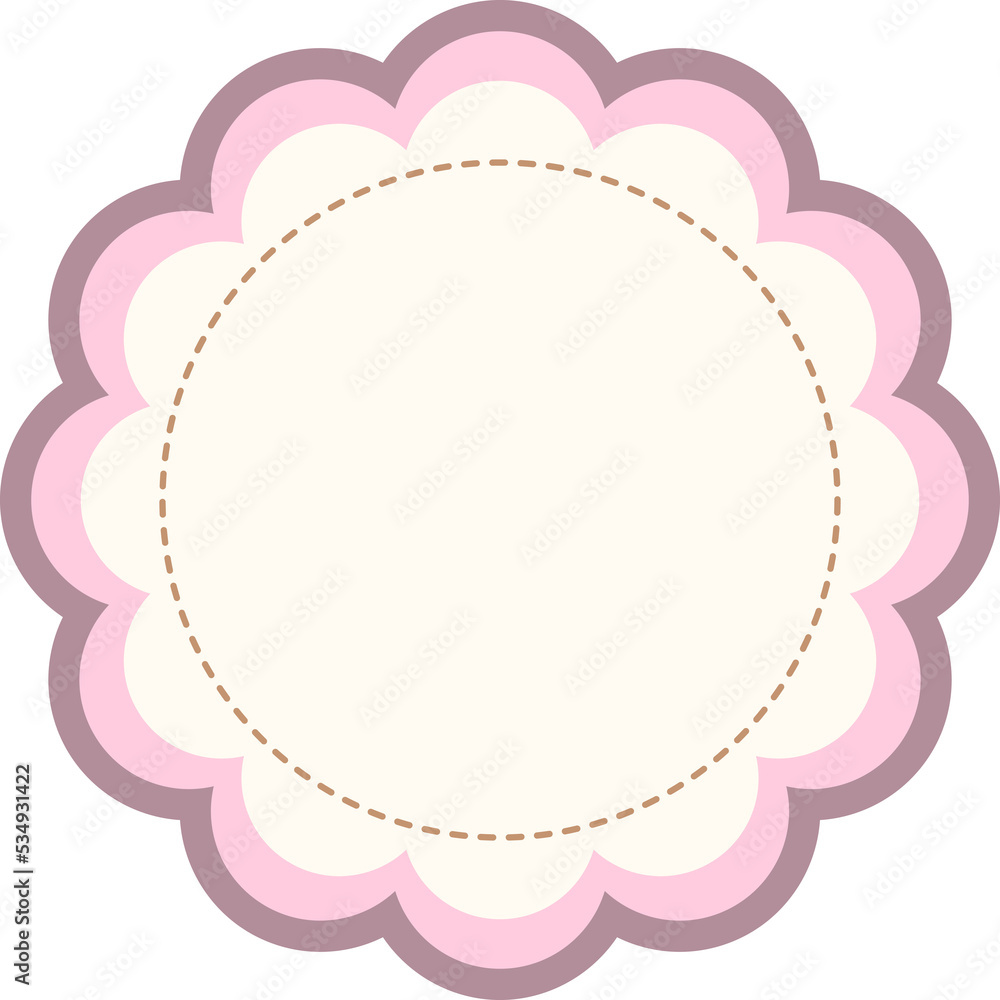 cream, pink, brown scallop round frame with blank template on ...