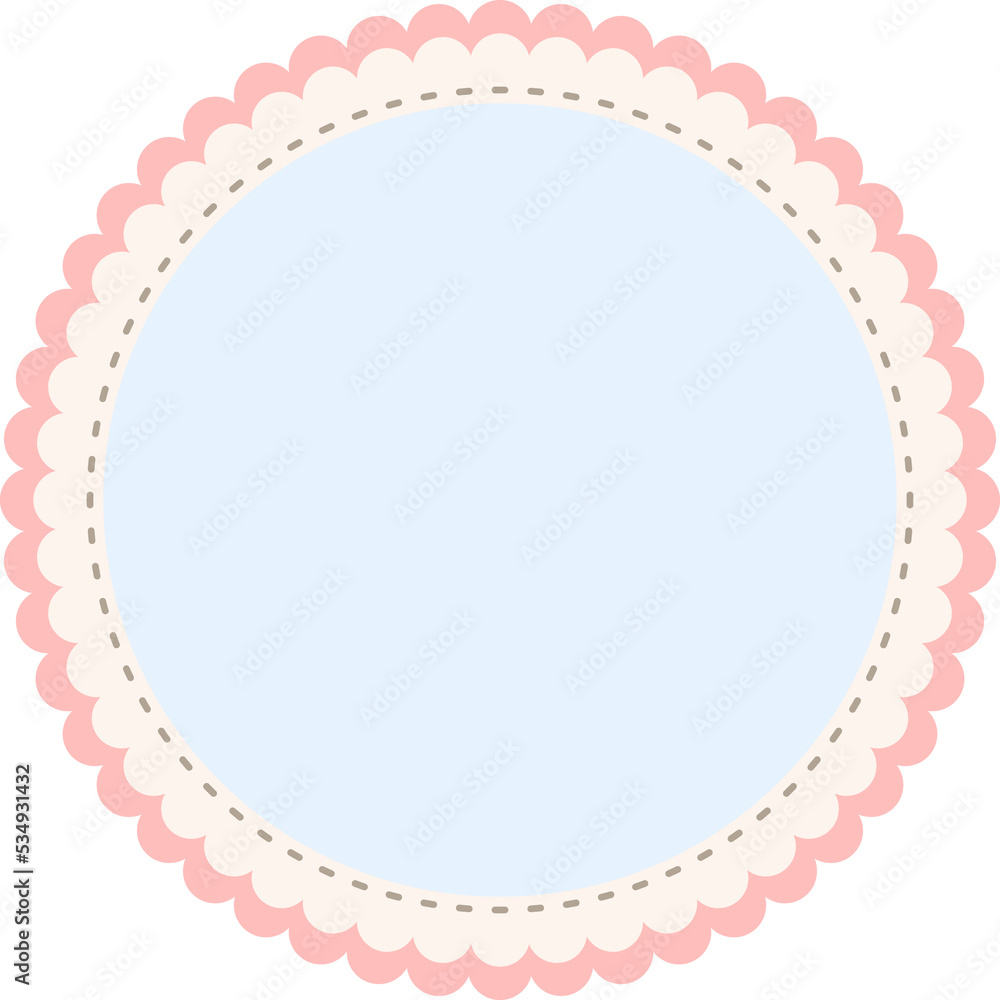 pink ,cream,blue scallop round frame with blank template on transparent ...