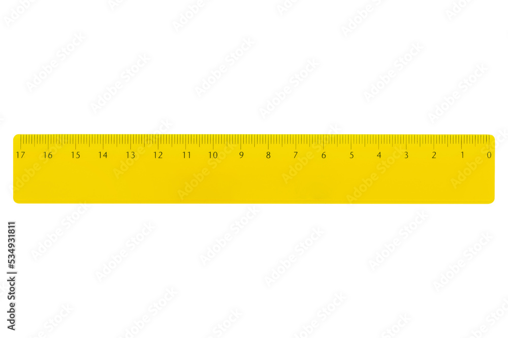 Yellow ruler for left-handers, with a metric scale for measurements ...