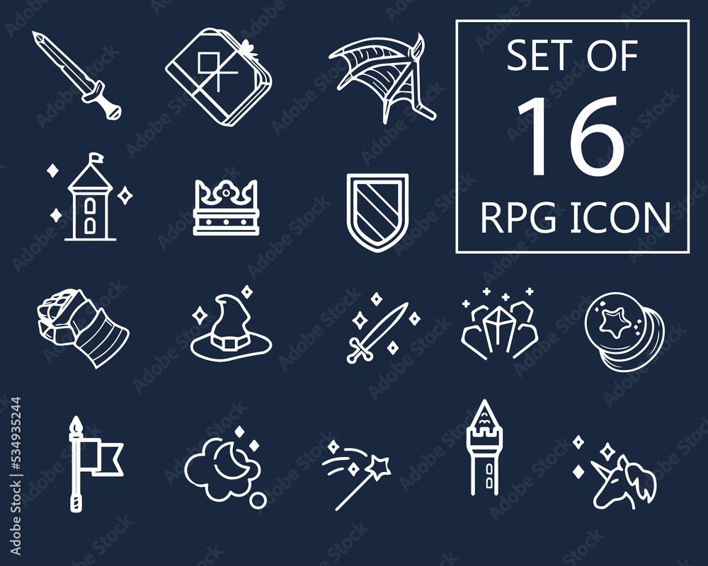 Set of one line RPG icons. Stock Vector | Adobe Stock