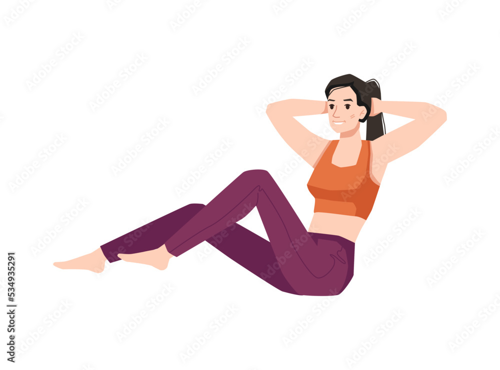 Working out female character doing press exercises to strengthening ...