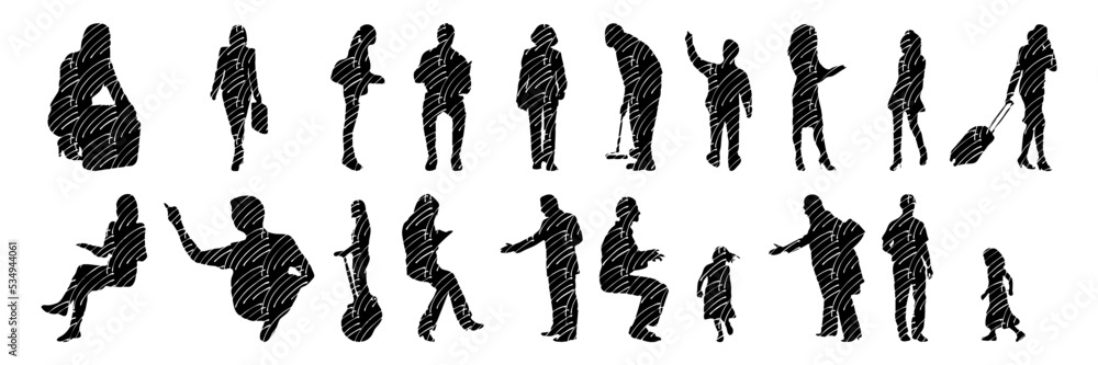 Vector silhouettes, Outline silhouettes of people, Contour drawing ...