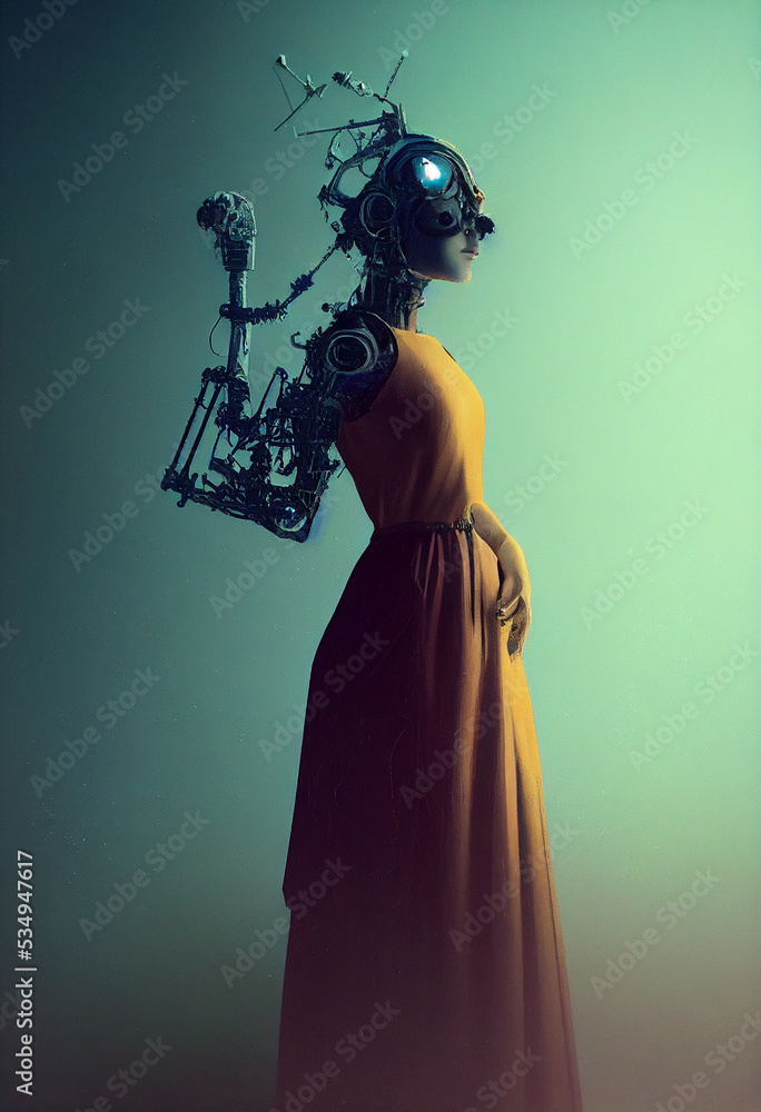 cybernetic artificial man robot, android, droid made of metal and ...